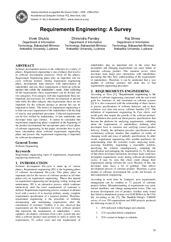 (PDF) Requirements Engineering: A Survey