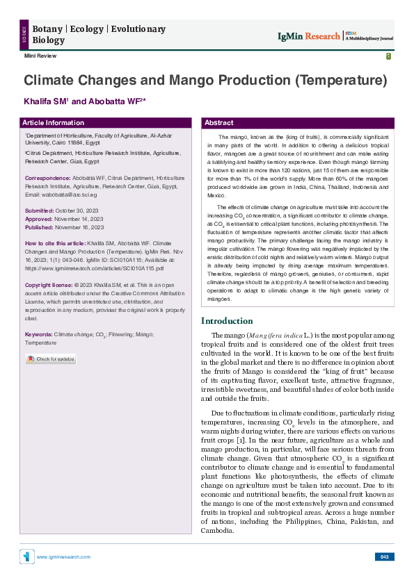 (PDF) Climate Changes and Mango Production (Temperature)