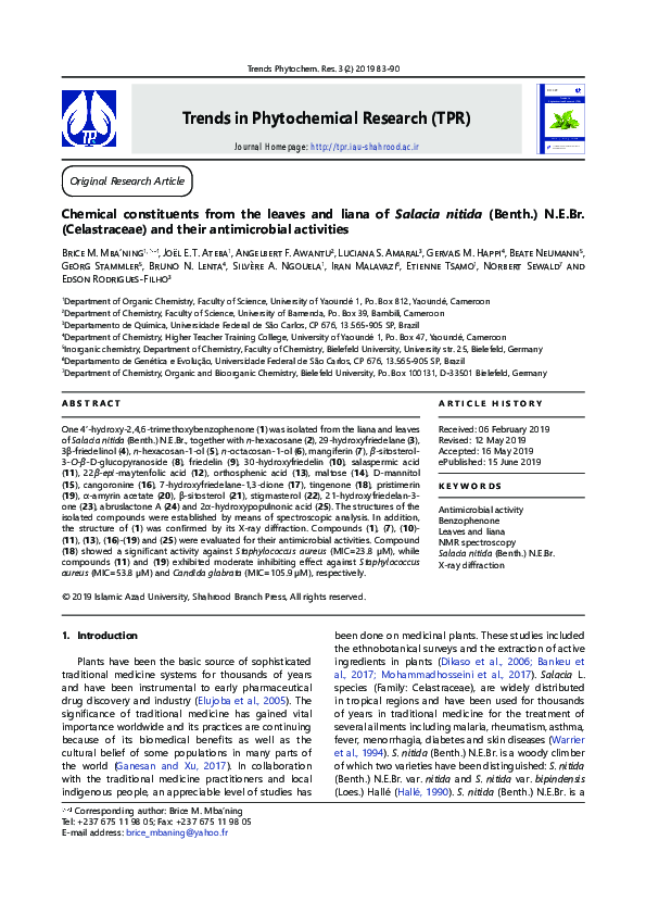 (PDF) Chemical constituents from the leaves and liana of Salacia nitida ...