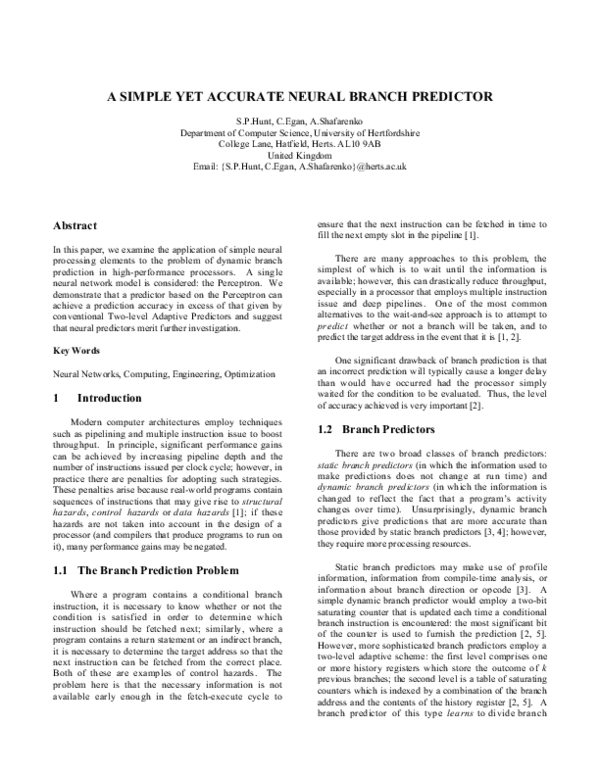 (PDF) A simple yet accurate neural branch predictor | Alex Shafarenko - Academia.edu