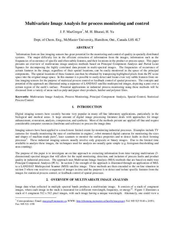 (PDF) Multivariate image analysis for process monitoring and control | Honglu Yu - Academia.edu