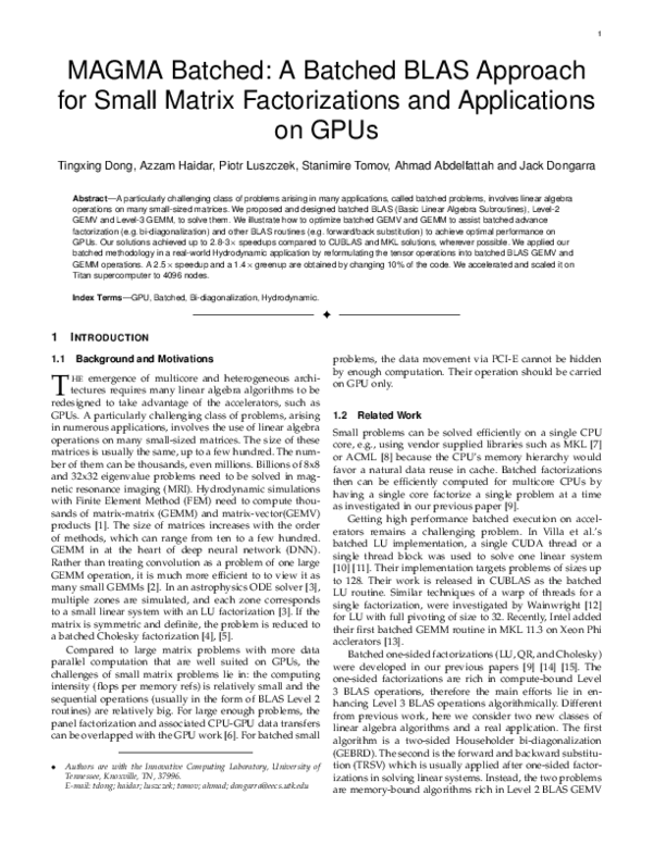 (PDF) MAGMA Batched: A Batched BLAS Approach for Small Matrix Factorizations and Applications on ...