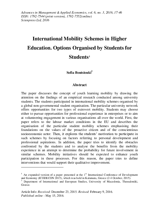 (PDF) International Mobility Schemes in Higher Education. Options ...
