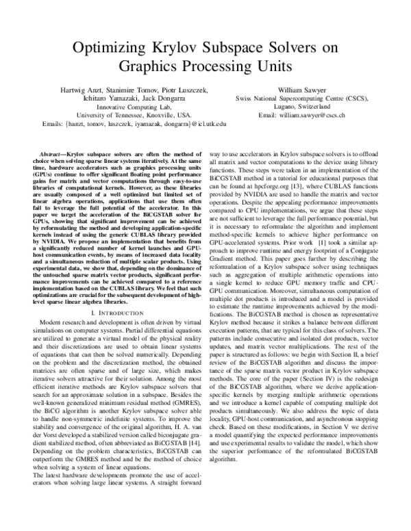 (PDF) Optimizing Krylov Subspace Solvers on Graphics Processing Units