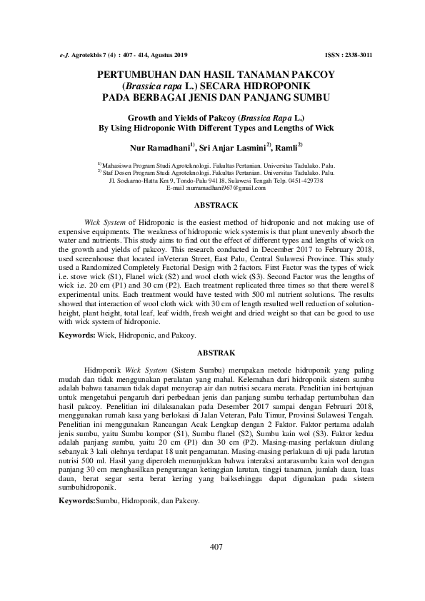 (PDF) PERTUMBUHAN DAN HASIL TANAMAN PAKCOY (Brassica rapa L.) SECARA ...