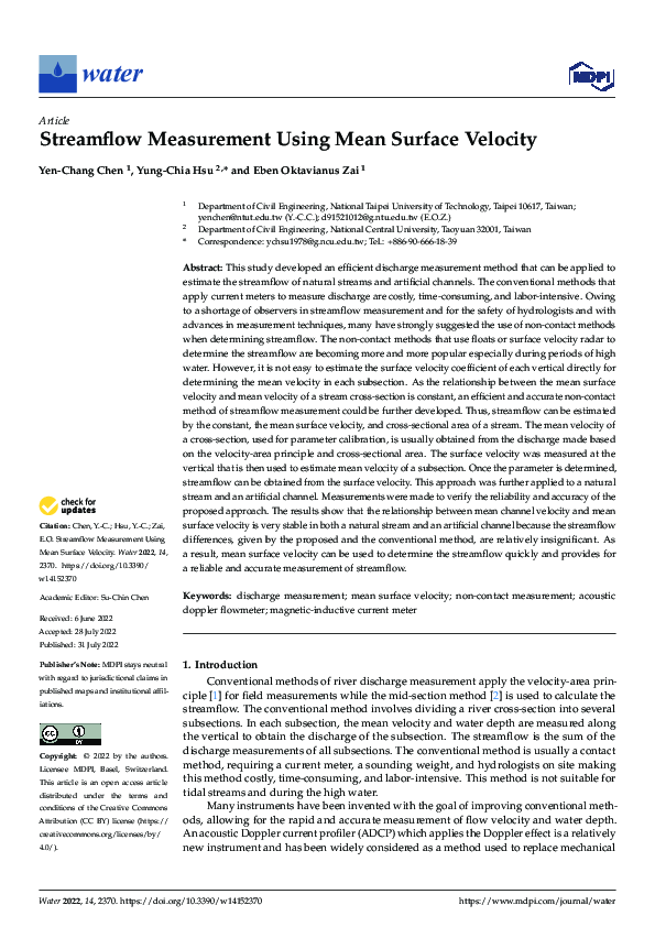 (PDF) Streamflow Measurement Using Mean Surface Velocity