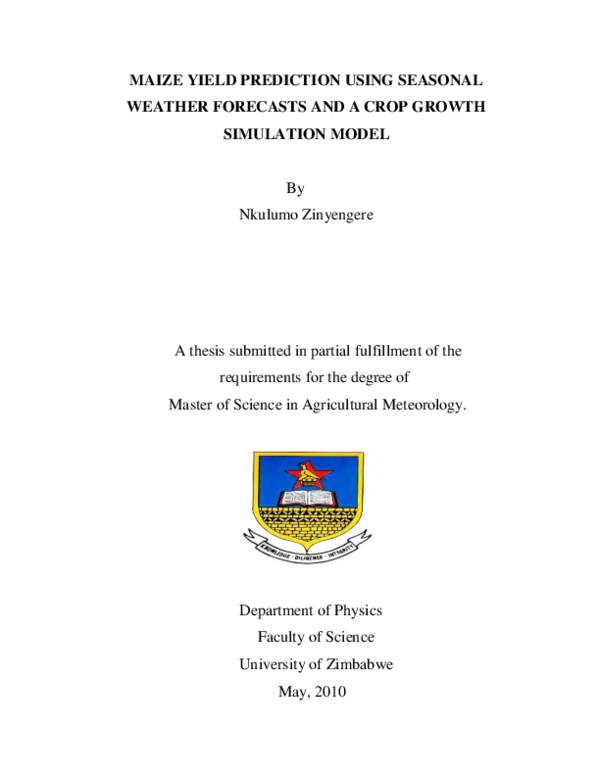 (PDF) Maize yield prediction using seasonal weather forecasts and a ...