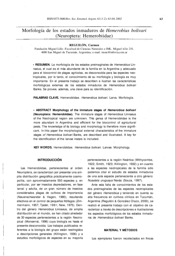 (PDF) Morphology of the immature stages of Hemerobius bolivari ...