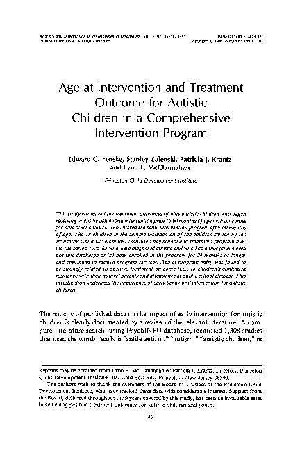 (PDF) Age at intervention and treatment outcome for autistic children ...