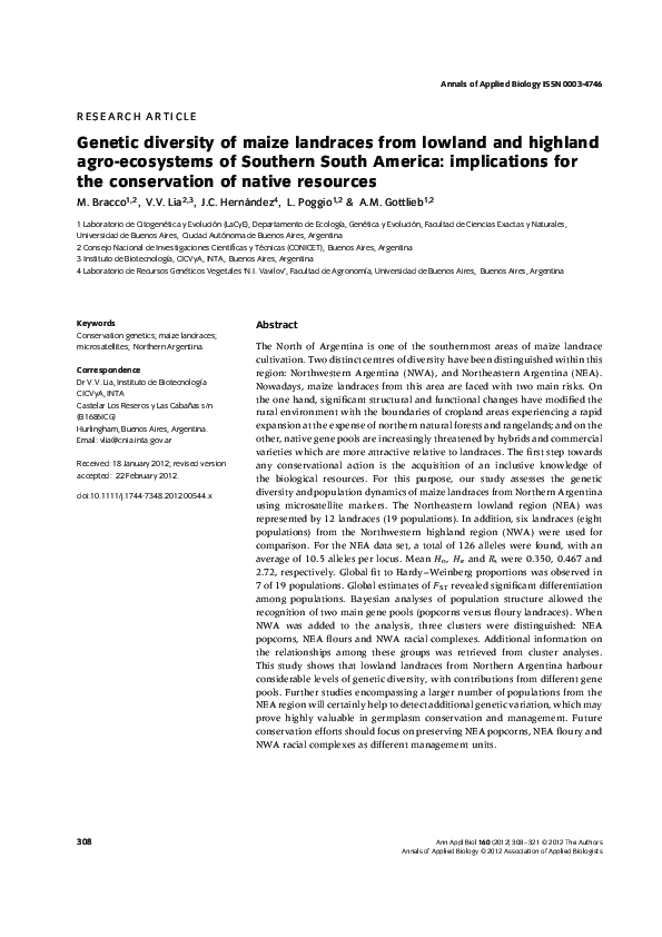 (PDF) Genetic diversity of maize landraces from lowland and highland ...