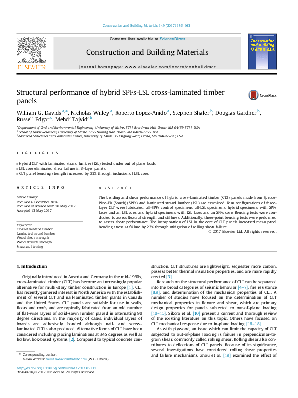 (PDF) Structural performance of hybrid SPFs-LSL cross-laminated timber ...