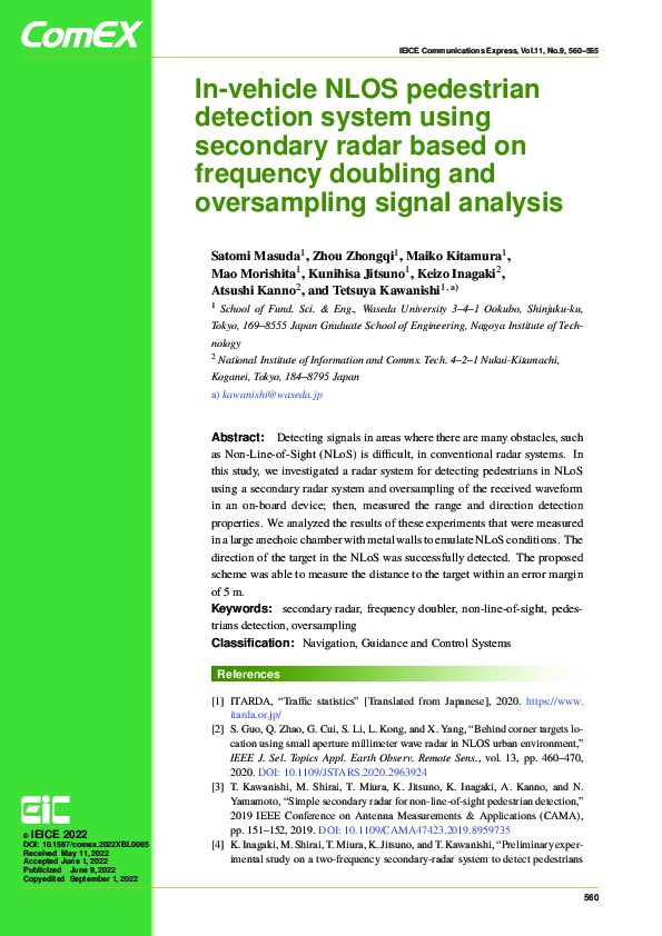 (PDF) NLOS Pedestrian Detection with Secondary Radar