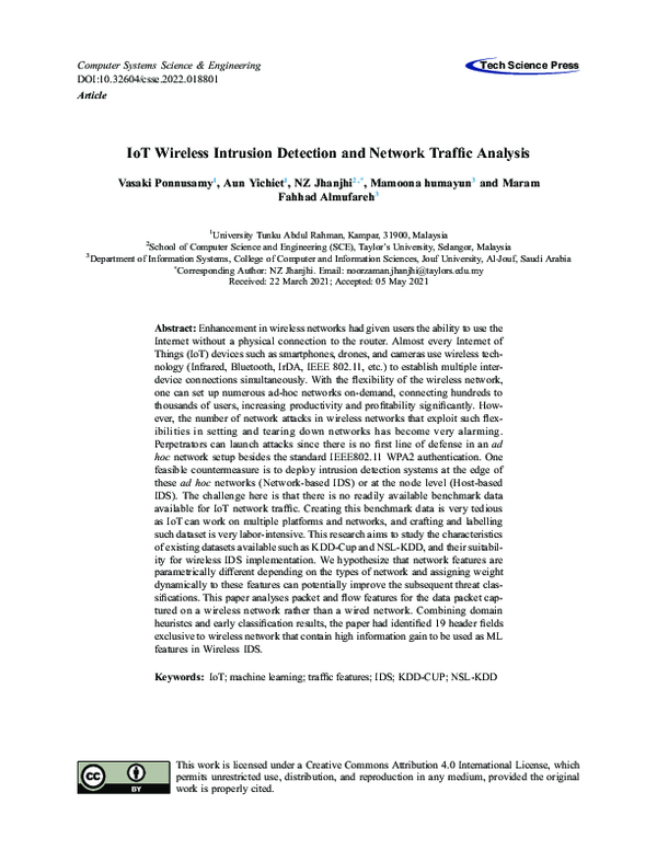 Pdf Iot Wireless Intrusion Detection And Network Traffic Analysis