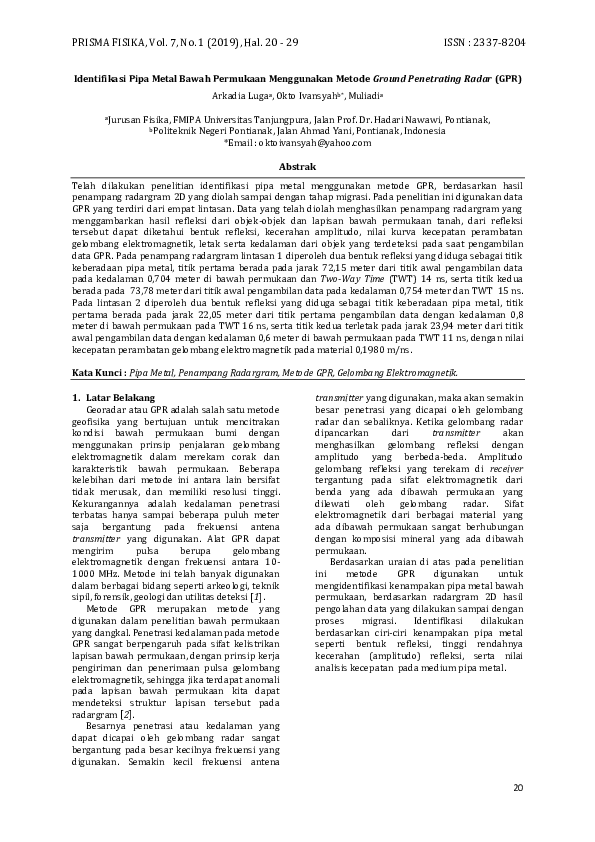 (PDF) Identifikasi Pipa Metal Bawah Permukaan Menggunakan Metode Ground ...