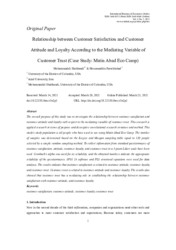(PDF) Relationship between Customer Satisfaction and Customer Attitude and Loyalty According to ...