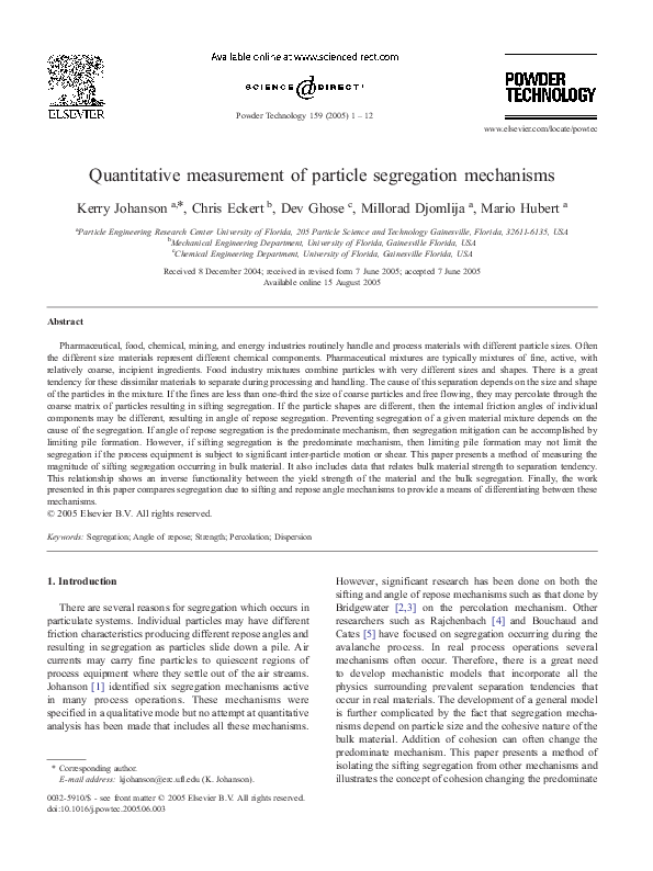(PDF) Quantitative measurement of particle segregation mechanisms