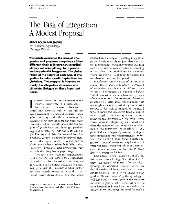 (PDF) The Task of Integration: A Modest Proposal