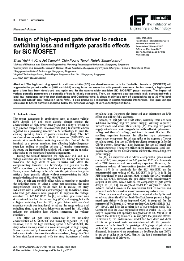 Pdf Design Of High‐speed Gate Driver To Reduce Switching Loss And Mitigate Parasitic Effects