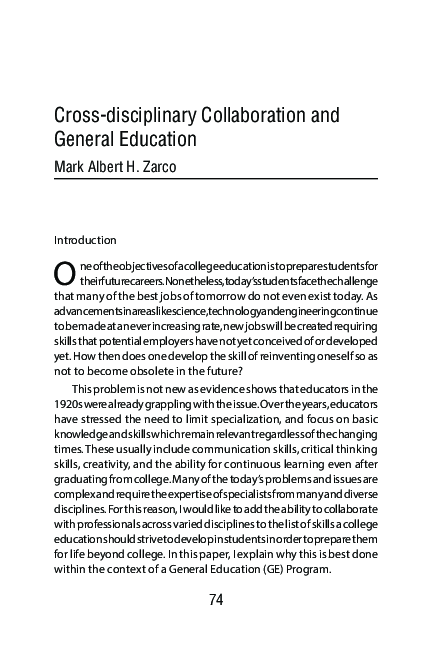 (PDF) Cross-disciplinary Collaboration and General Education