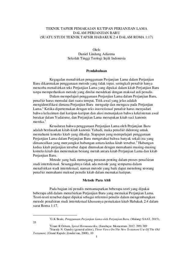 (PDF) Teknik Tafsir Pemakaian Kutipan Perjanjian Lama dalam Perjanjian Baru