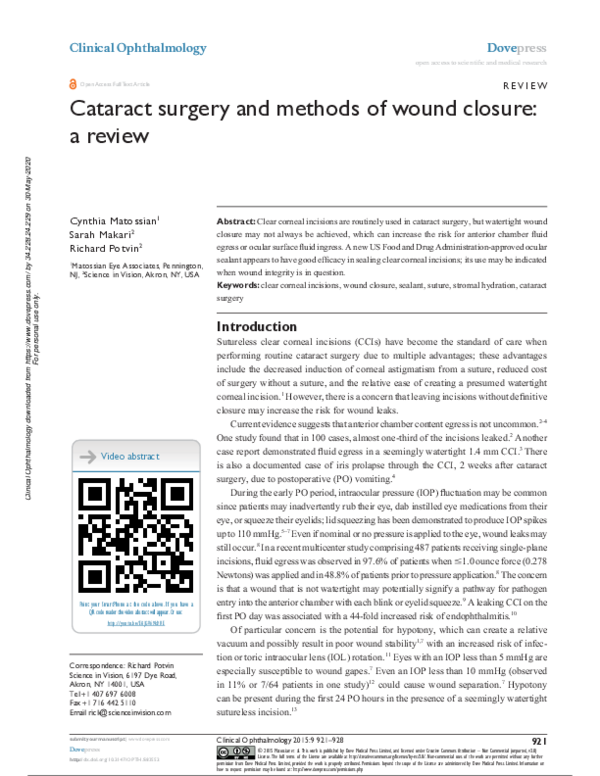(PDF) Cataract surgery and methods of wound closure: a review