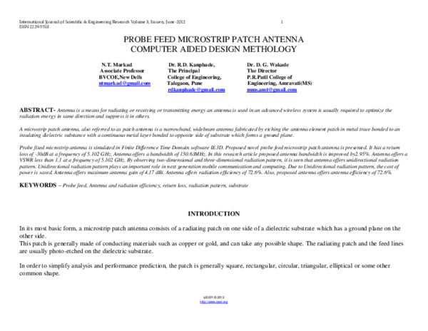 (PDF) Probe Feed Microstrip Patch Antenna Computer Aided Design ...