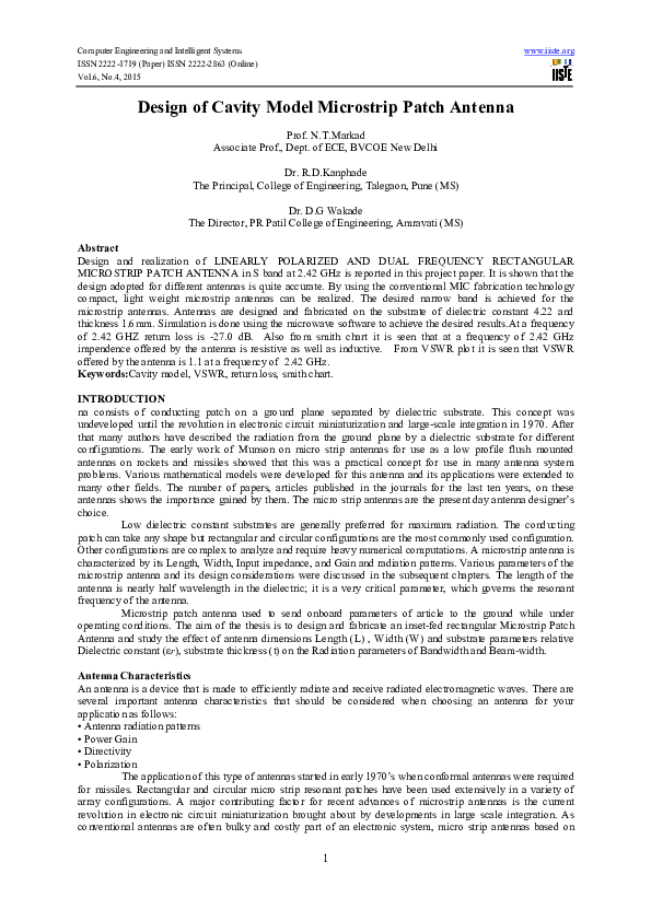 (PDF) Design of Cavity Model Microstrip Patch Antenna