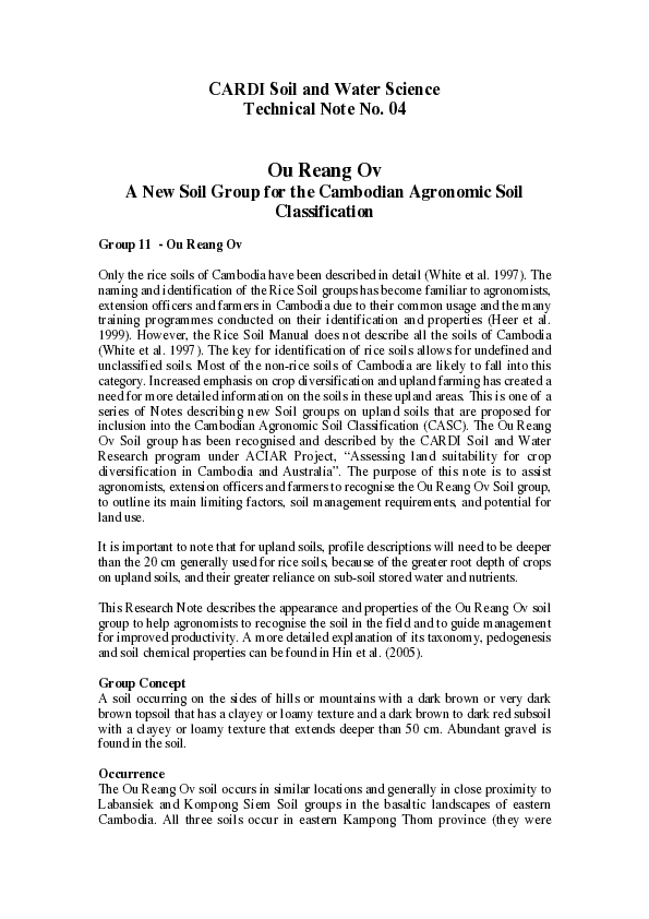 (PDF) Ou Reang Ov: A New Soil Group for the Cambodian Agronomic Soil ...