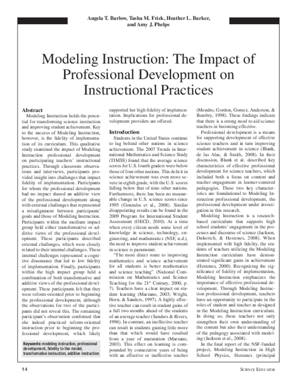 (PDF) Modeling Instruction: The Impact of Professional Development on Instructional Practices