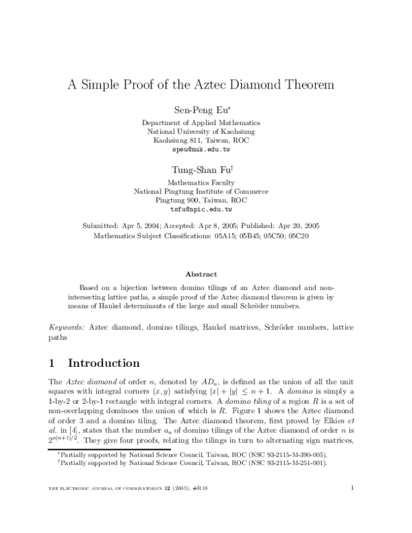 (PDF) A Simple Proof of the Aztec Diamond Theorem