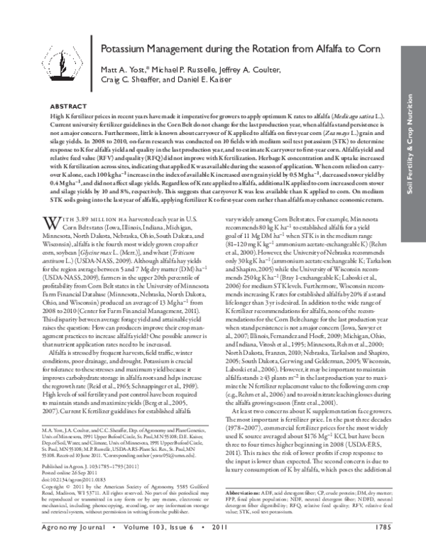 (PDF) Potassium Management during the Rotation from Alfalfa to Corn