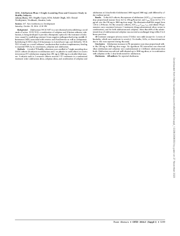 (PDF) Zidebactam Phase 1 Single Ascending Dose and Crossover Study in ...