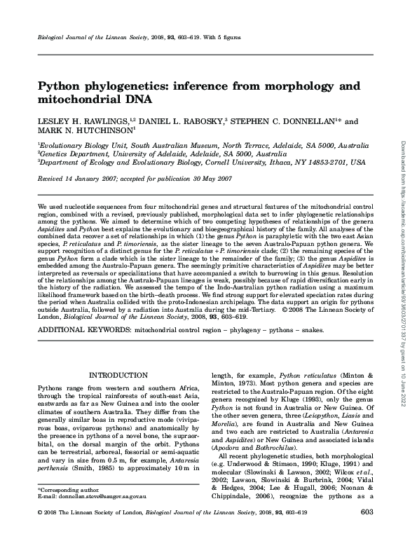 (PDF) Python phylogenetics: inference from morphology and mitochondrial DNA
