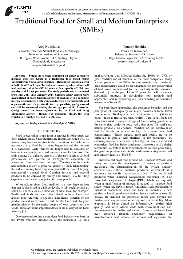 (PDF) Traditional Food for Small and Medium Enterprises (SMEs)