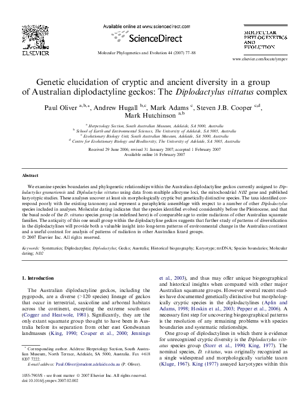(PDF) Genetic elucidation of cryptic and ancient diversity in a group ...
