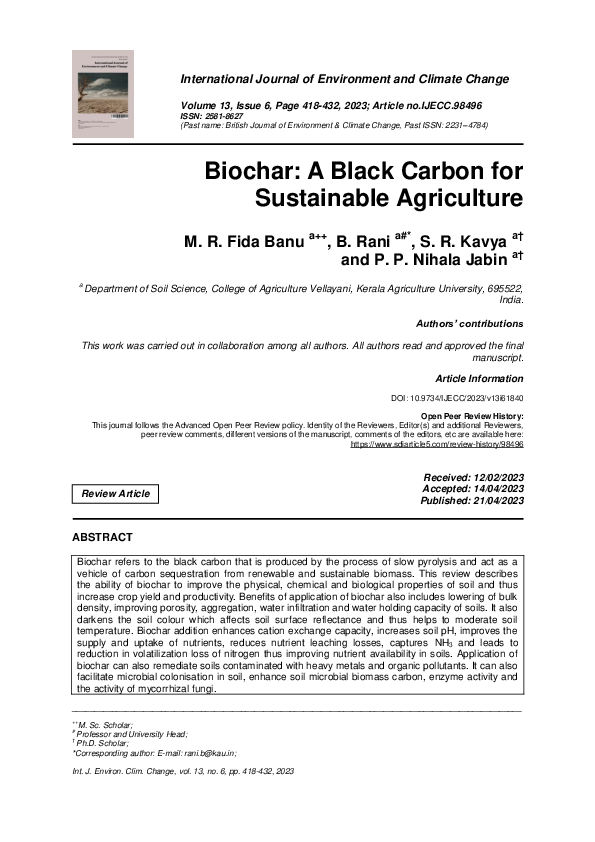 (PDF) Biochar: A Black Carbon for Sustainable Agriculture
