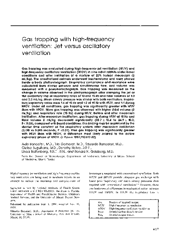 (PDF) Gas trapping with high-frequency ventilation: Jet versus ...