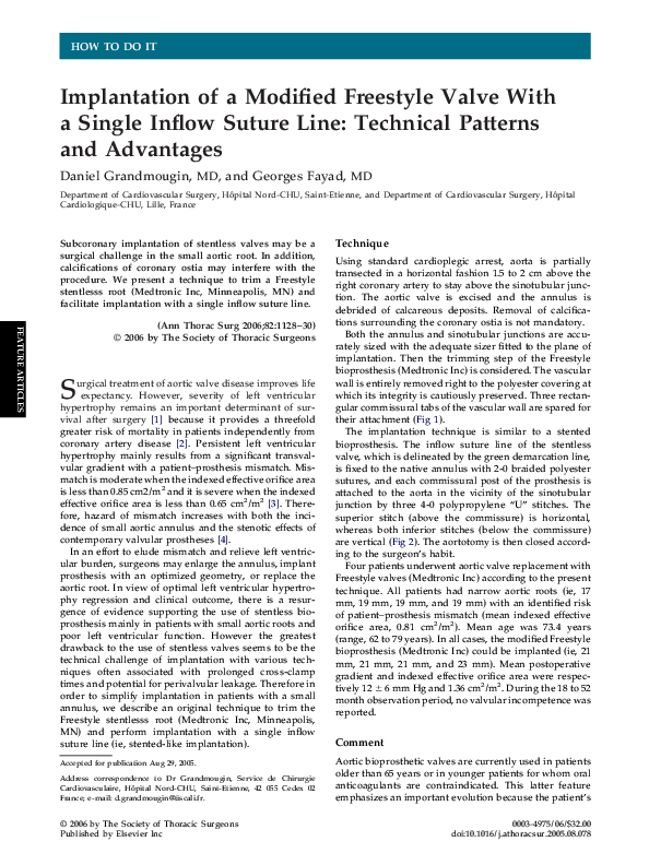 (PDF) Implantation of a Modified Freestyle Valve With a Single Inflow ...
