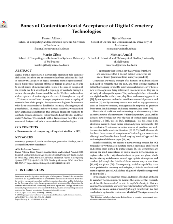 (PDF) Bones of Contention: Social Acceptance of Digital Cemetery ...