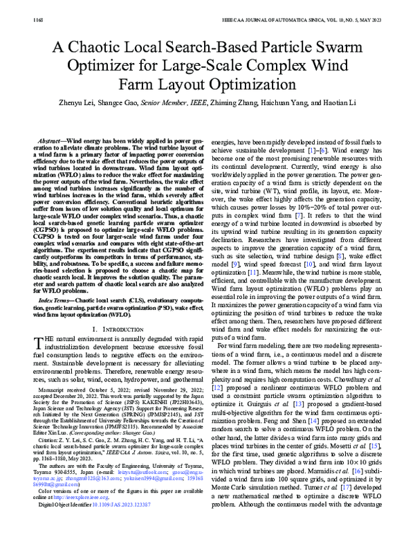 (PDF) A Chaotic Local Search-Based Particle Swarm Optimizer for Large-Scale Complex Wind Farm ...