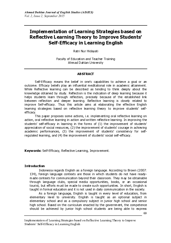 (PDF) Implementation of Learning Strategies based on Reflective ...