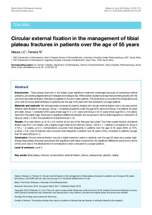 (PDF) Circular external fixation in the management of tibial plateau ...