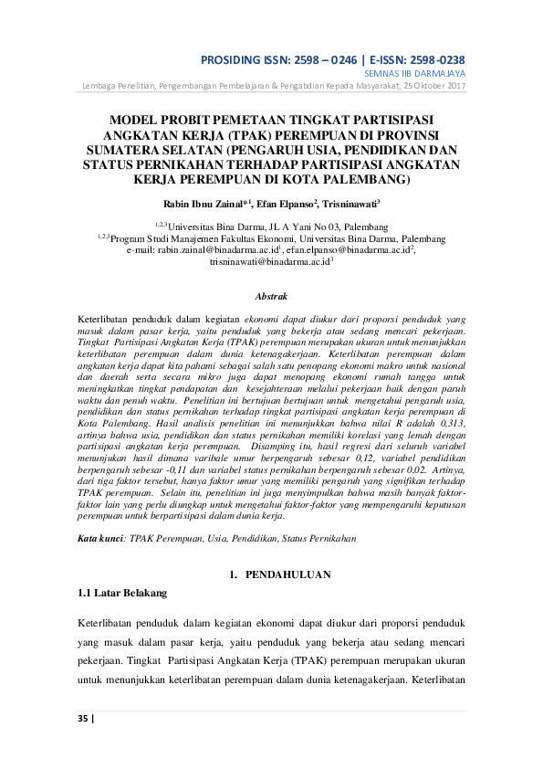 (PDF) Model Probit Pemetaan Tingkat Partisipasi Angkatan Kerja (Tpak ...