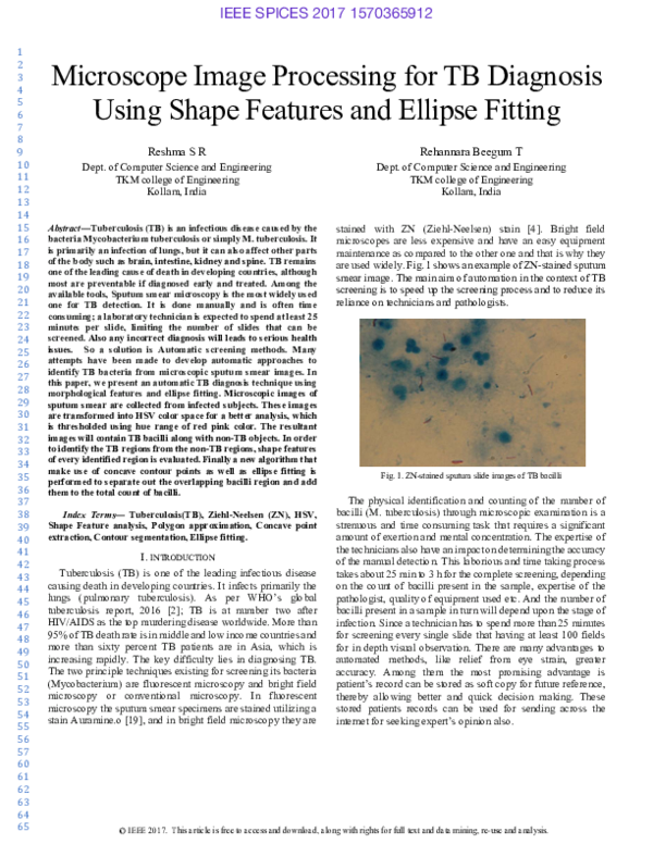 (PDF) Microscope image processing for TB diagnosis using shape features and ellipse fitting
