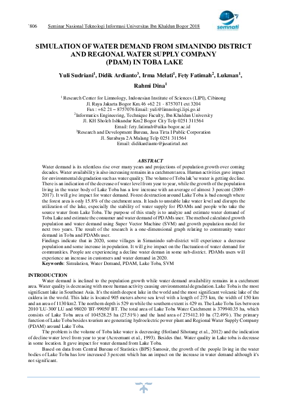 (PDF) Simulation of Water Demand from Simanindo District and Regional ...