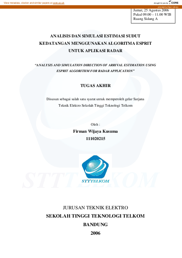 (PDF) Analisis Dan Simulasi Estimasi Sudut Kedatangan Menggunakan Algoritma Esprit Untuk ...