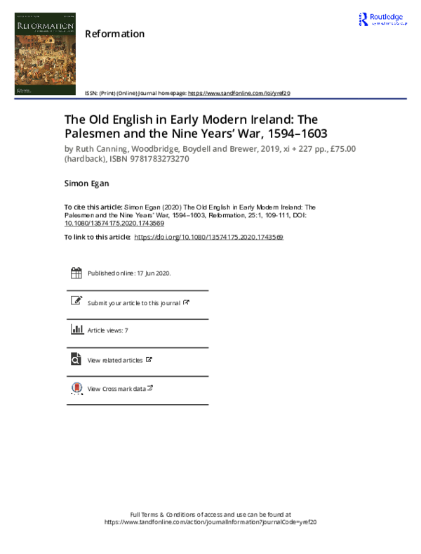 (PDF) The Old English in Early Modern Ireland: The Palesmen and the ...