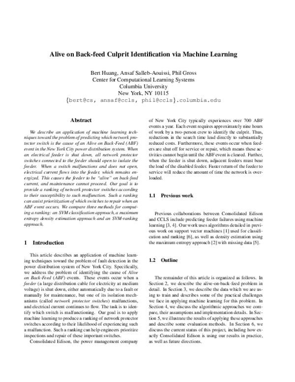 (PDF) Alive on Back-feed Culprit Identification via Machine Learning