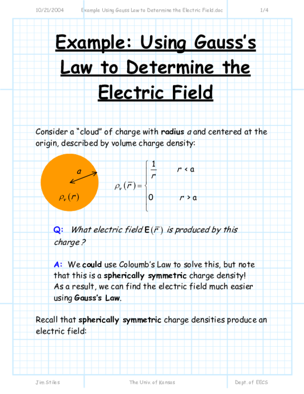 (PDF) Example: Using Gauss's Law to Determine the Electric Field