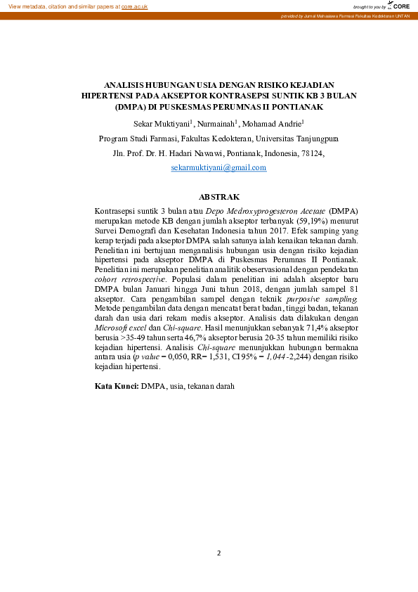 (PDF) Analisis Hubungan Usia Dengan Risiko Kejadian Hipertensi Pada Akseptor Kontrasepsi Suntik ...